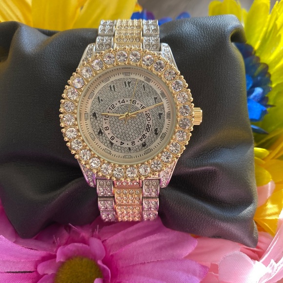 Accessories | New Men Silver Gold Two Tone Flashy Big Face Watch | Poshmark